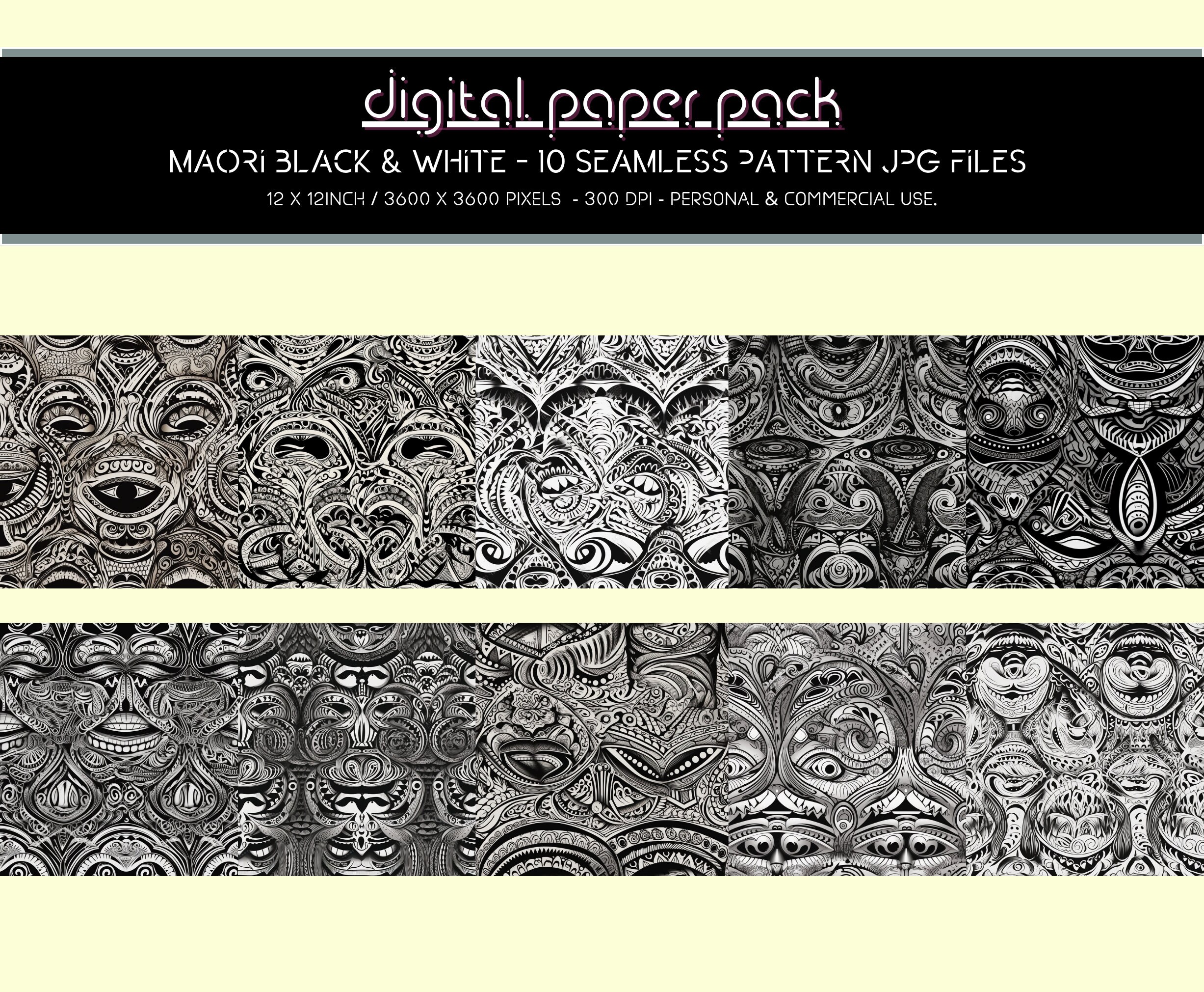 Black & White Maori Patterns - Seamless Digital Paper Pack ...