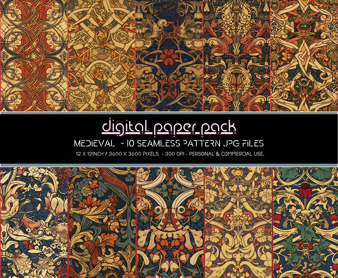 Medieval Patterns Seamless Digital Paper Pack Scrapbooking, Digital ...