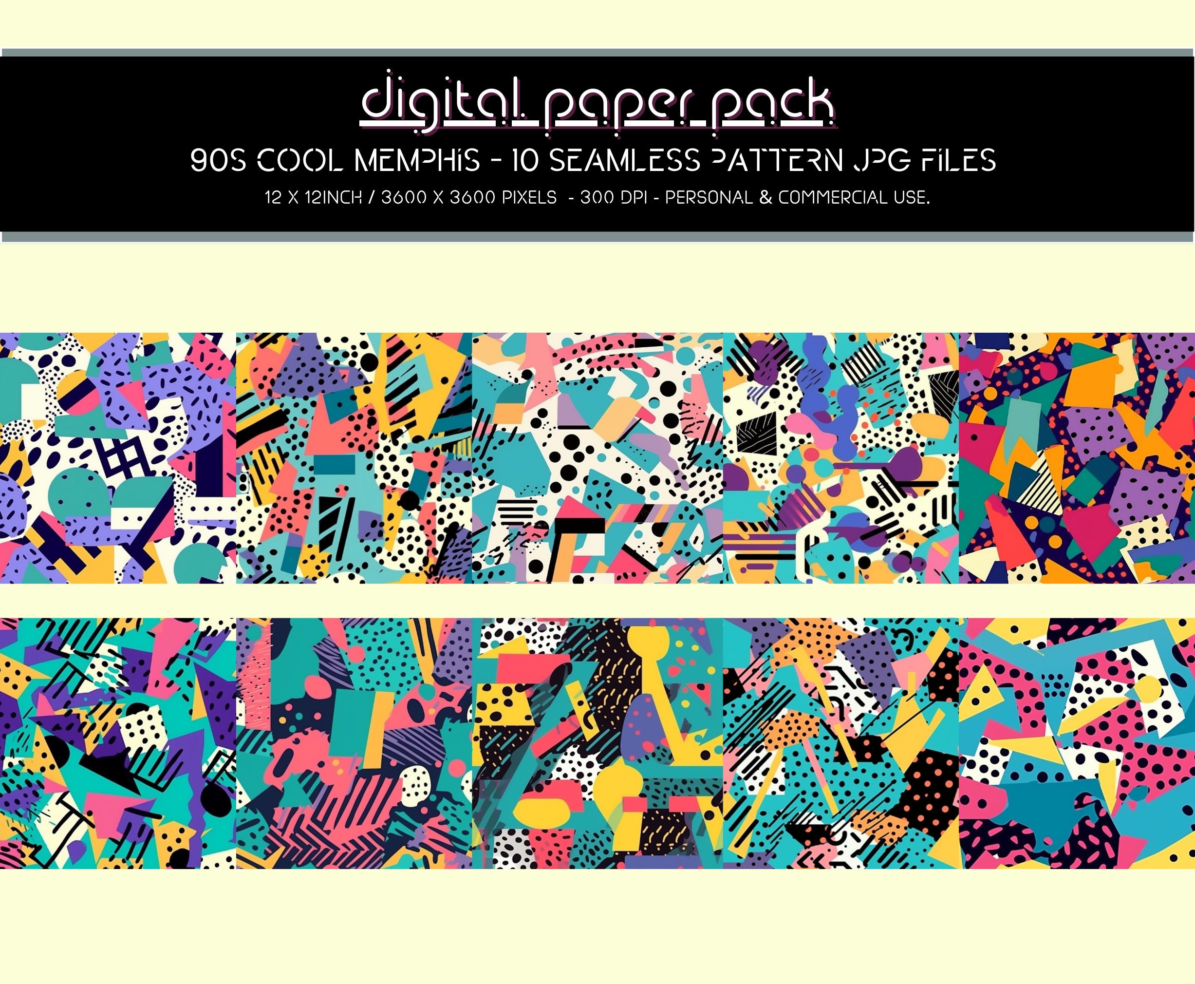 90s Cool Memphis Patterns - Seamless Digital Paper Pack - Scrapbooking ...
