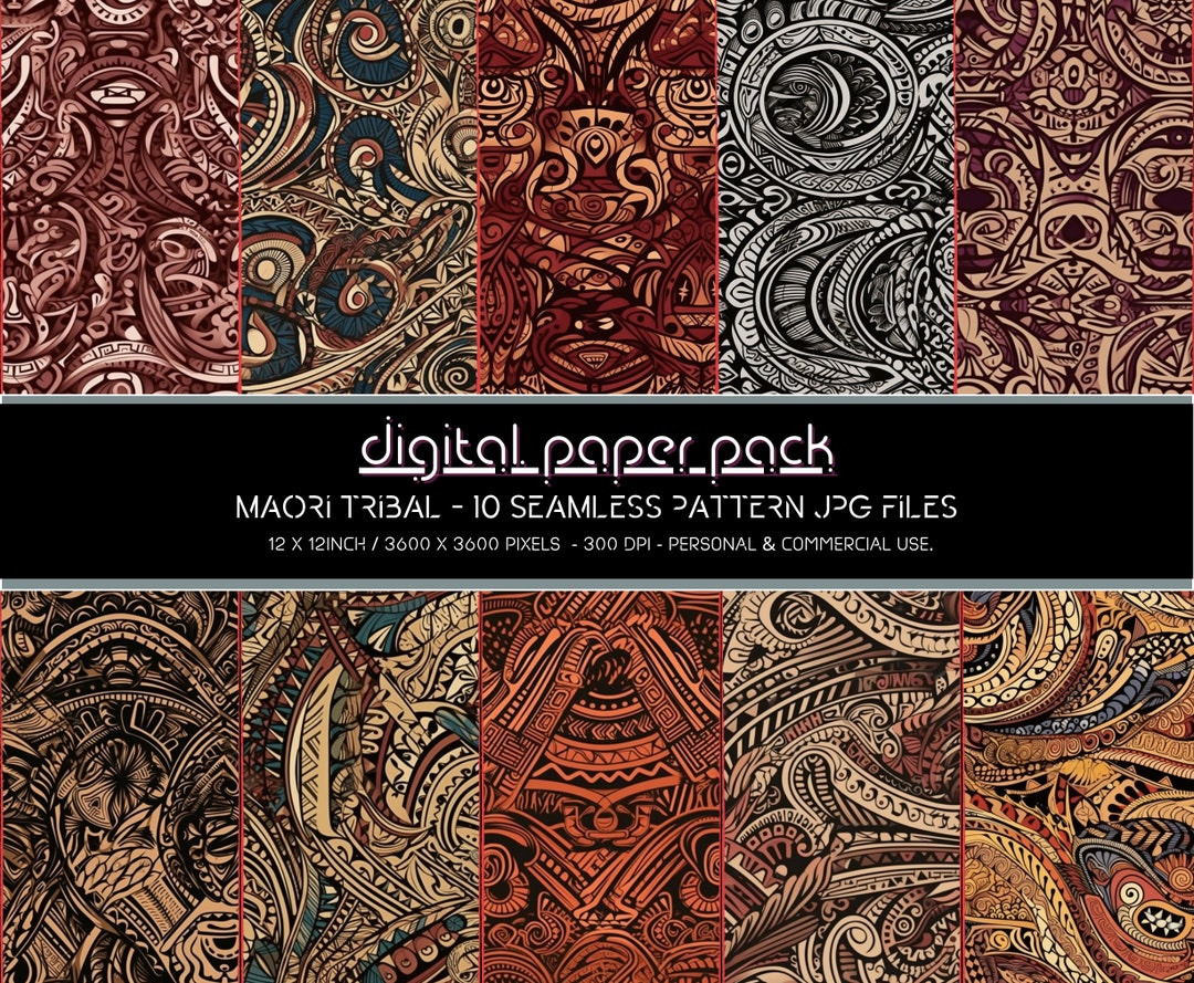 Maori Tribal Patterns - Seamless Digital Paper Pack - Scrapbooking ...