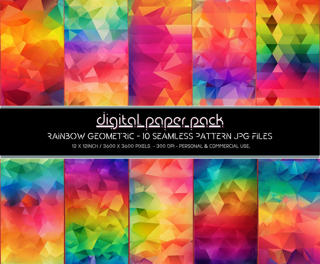 Rainbow Geometric Pattern Seamless Digital Paper Pack Scrapbooking ...