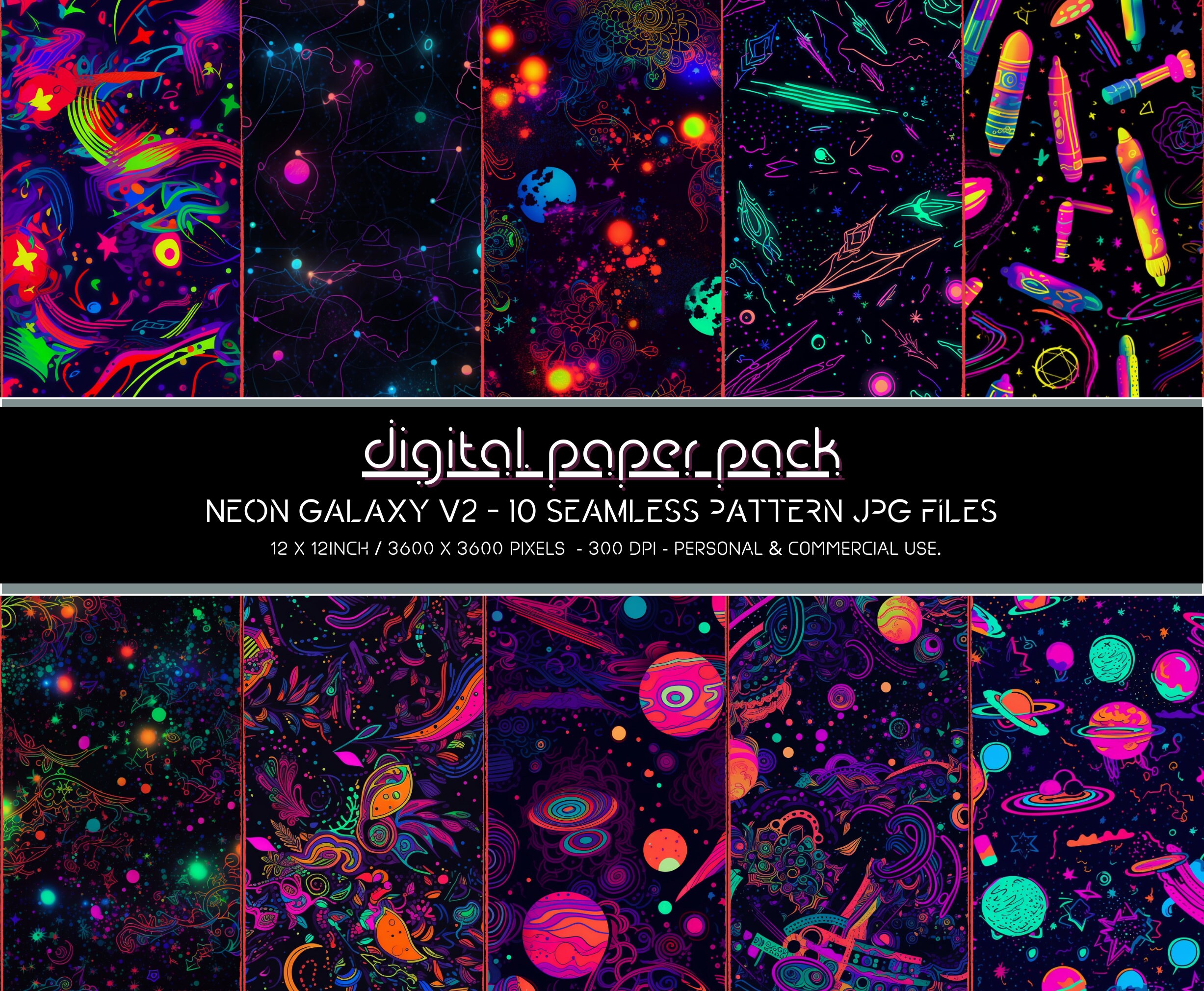 Neon Galaxy V2 Patterns Seamless Digital Paper Pack Scrapbooking ...