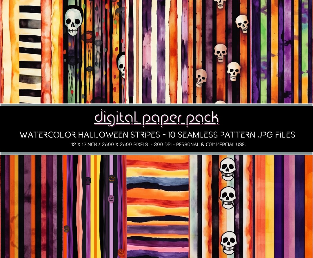 Watercolor Halloween Stripes Patterns Seamless Digital Paper - Etsy