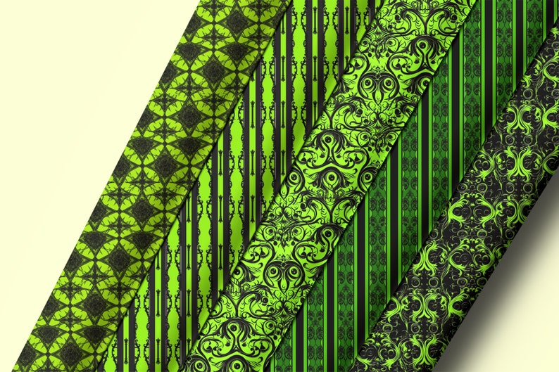 Gothic Lime Green & Black Patterns Seamless Digital Paper Pack ...