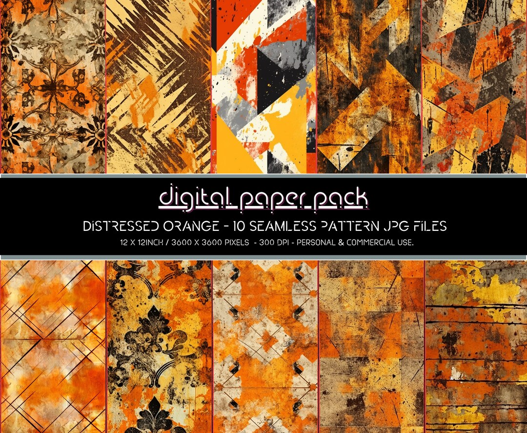 Distressed Orange Patterns Seamless Digital Paper Pack Scrapbooking ...