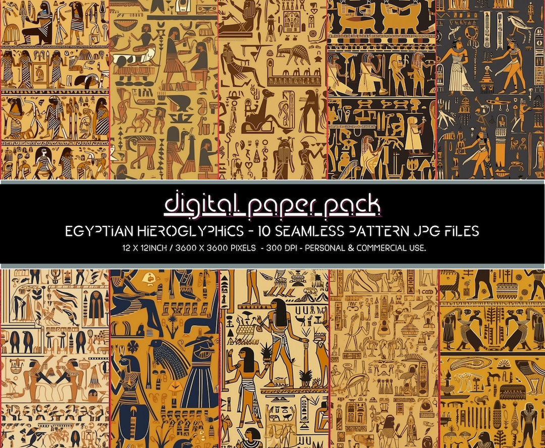 Egyptian Hieroglyphics Patterns - Seamless Digital Paper Pack ...