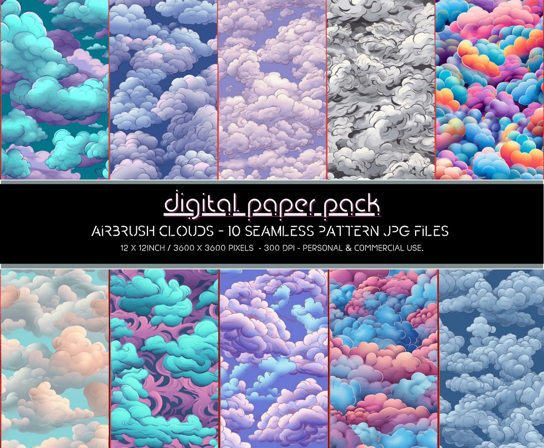Airbrush Clouds Patterns Seamless Digital Paper Pack Scrapbooking ...