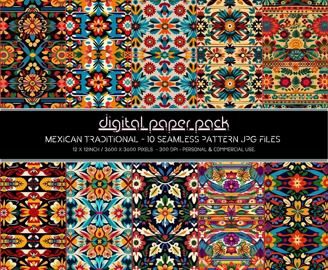 Mexican Traditional Patterns Seamless Digital Paper Pack Scrapbooking ...