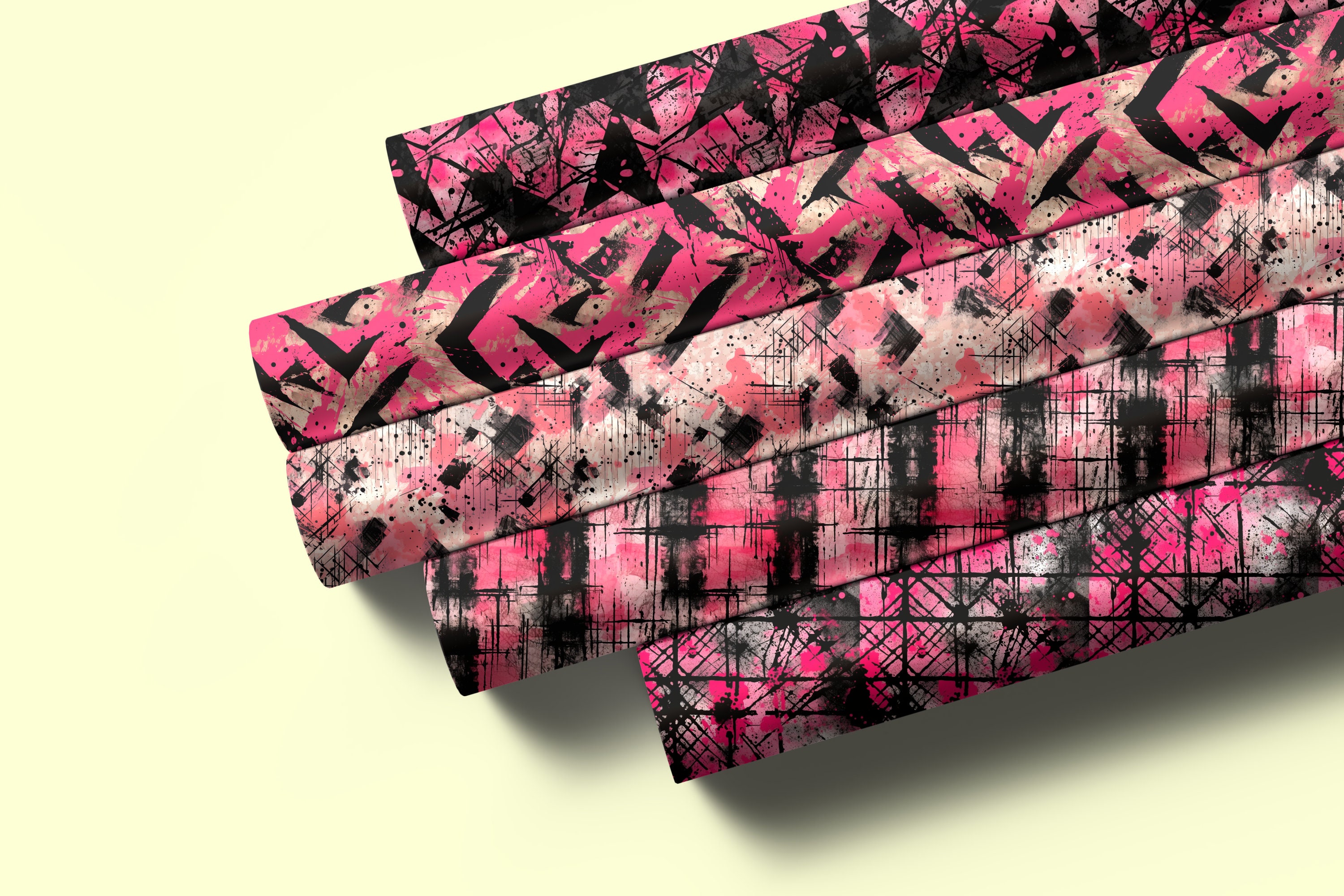 Pink & Black Grunge Patterns Seamless Digital Paper Pack Scrapbooking ...