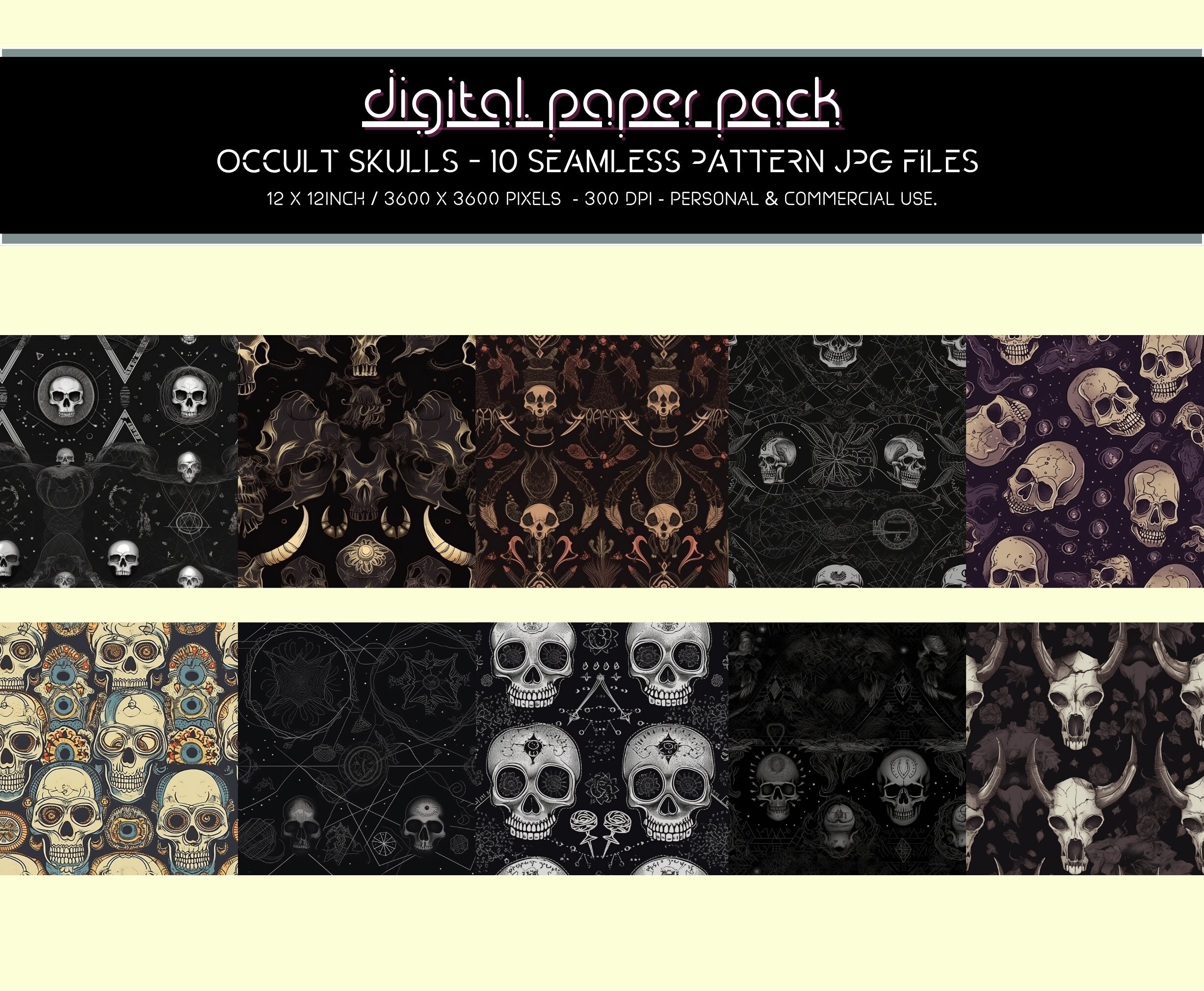 Occult Skulls Patterns Seamless Digital Paper Pack Scrapbooking Digital ...