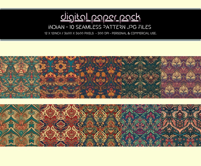 Indian Patterns Seamless Digital Paper Pack Scrapbooking Digital Background Pod Amazon Kdp