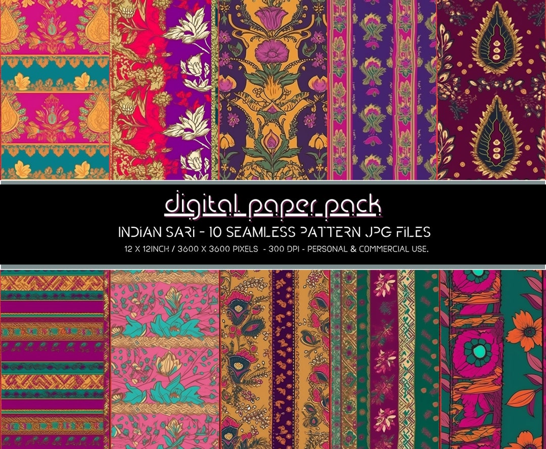 Indian Sari Patterns - Seamless Digital Paper Pack - Scrapbooking ...