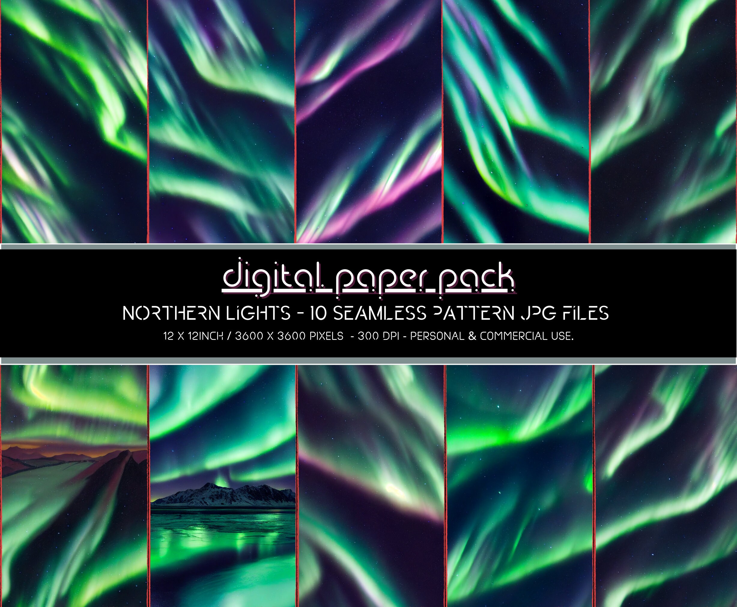 Northern Lights Patterns Seamless Digital Paper Pack Scrapbooking Digital Background POD KDP ...
