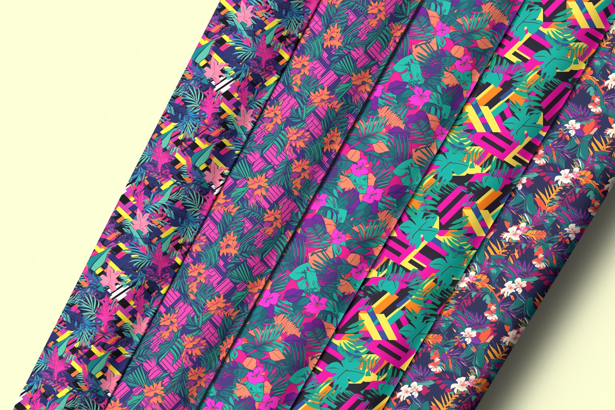 80s Tropical Patterns Seamless Digital Paper Pack Scrapbooking Digital Background Pod Kdp 