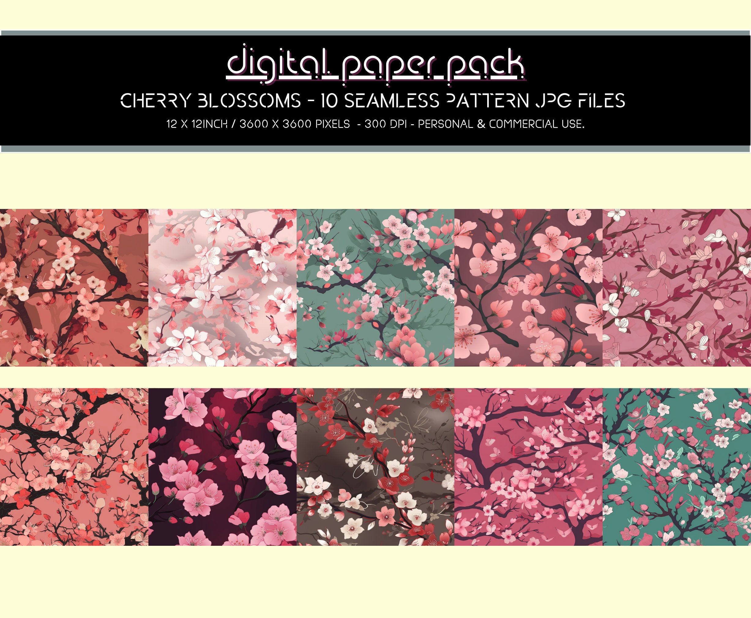 Cherry Blossoms Pattern Seamless Digital Paper Pack Scrapbooking ...
