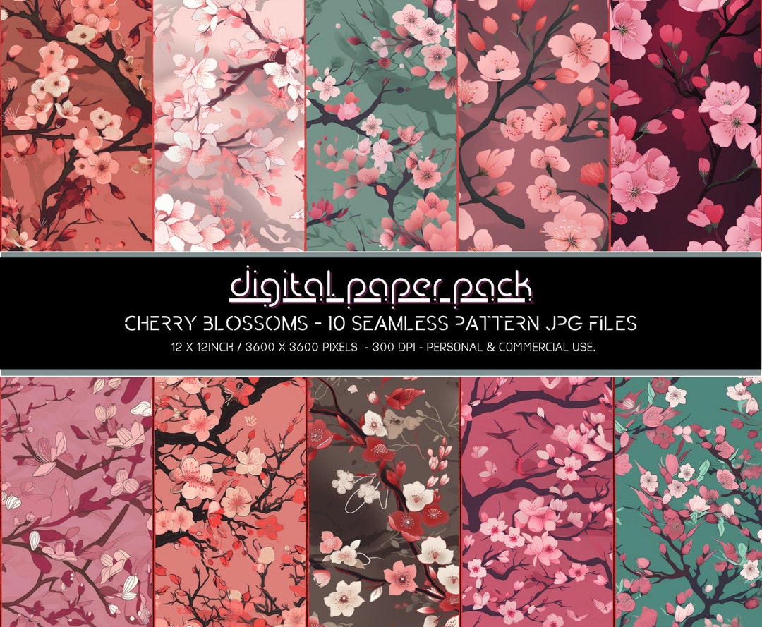 Cherry Blossoms Pattern Seamless Digital Paper Pack Scrapbooking ...