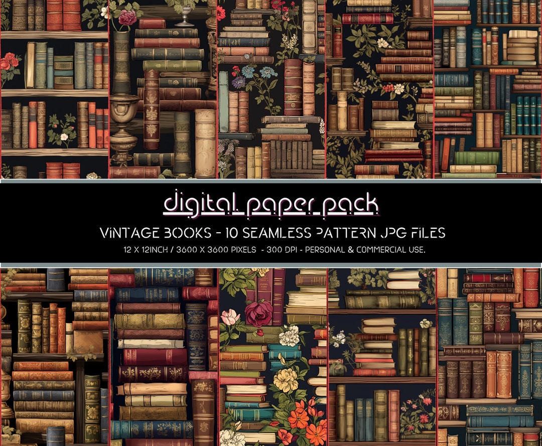 Vintage Books Patterns - Seamless Digital Paper Pack - Scrapbooking ...