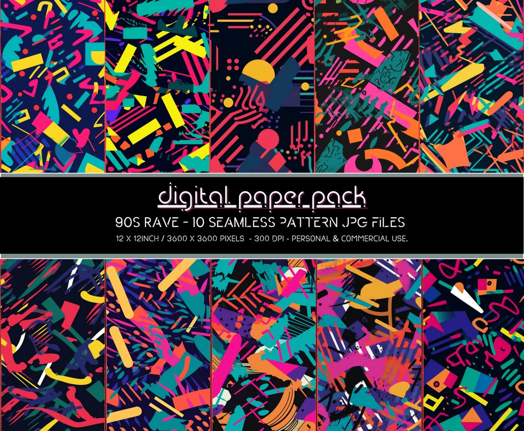90's Rave Patterns Seamless Digital Paper Pack Scrapbooking Digital ...