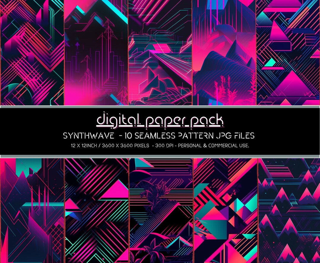 Synthwave Patterns - Seamless Digital Paper Pack - Scrapbooking ...
