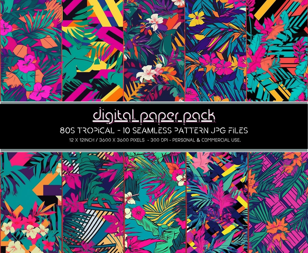 80s Tropical Patterns Seamless Digital Paper Pack Scrapbooking Digital ...