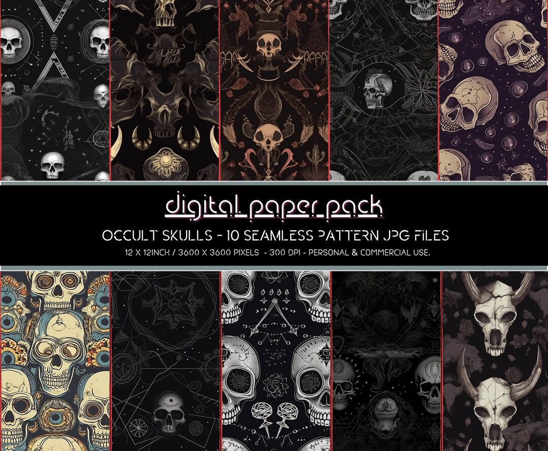Occult Skulls Patterns Seamless Digital Paper Pack Scrapbooking Digital ...