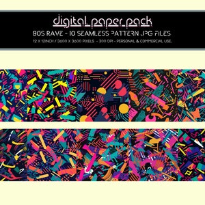 90's Rave Patterns Seamless Digital Paper Pack Scrapbooking Digital ...