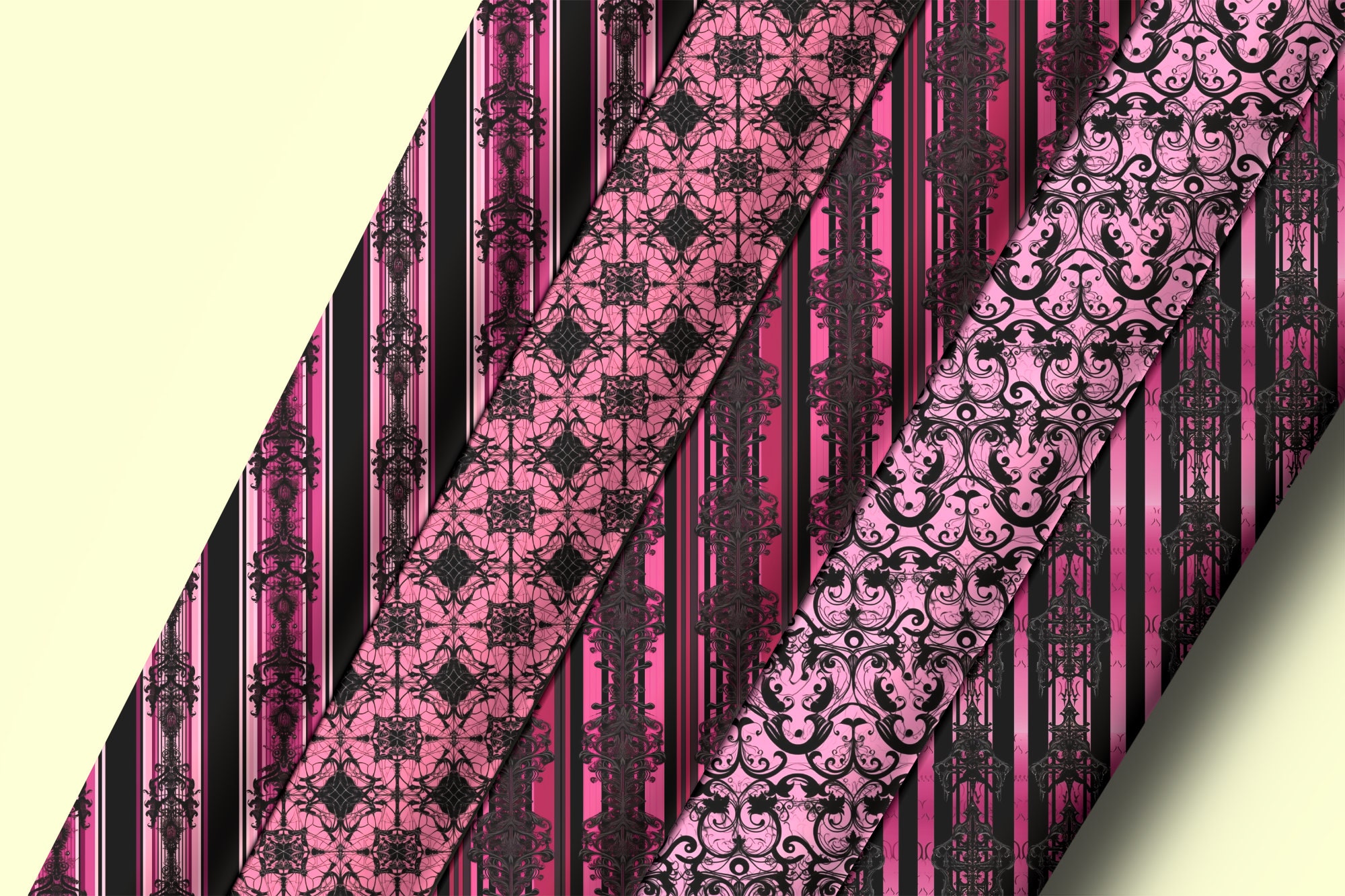 Gothic Hot Pink & Black Patterns - Seamless Digital Paper Pack ...