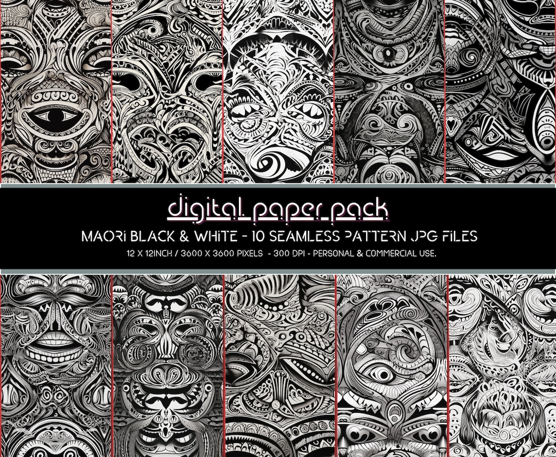 Black & White Maori Patterns - Seamless Digital Paper Pack ...