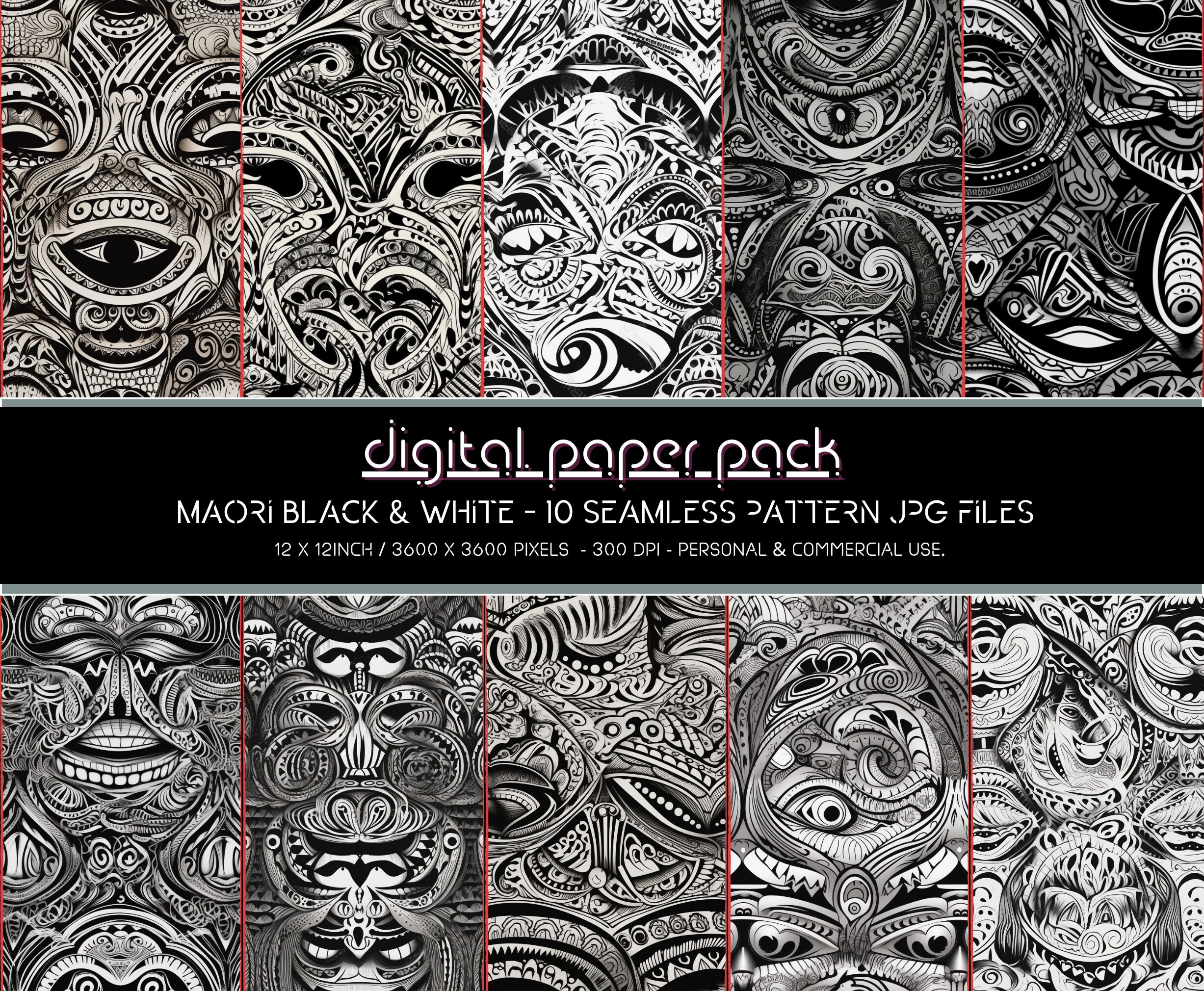 Black & White Maori Patterns - Seamless Digital Paper Pack ...