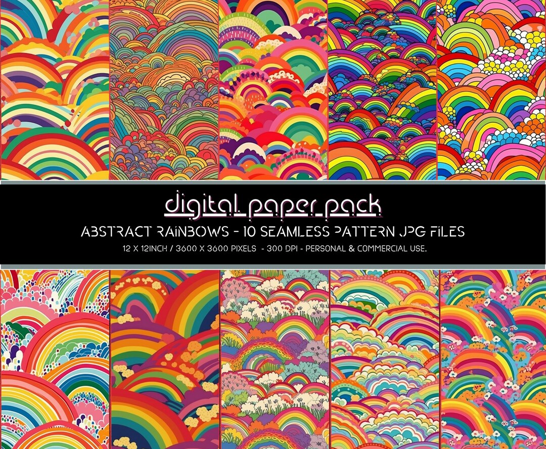 Abstract Rainbows Patterns Seamless Digital Paper Pack Scrapbooking ...