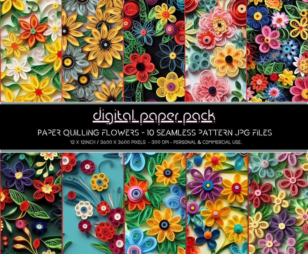 Paper Quilling Flowers Patterns Seamless Digital Paper Pack ...