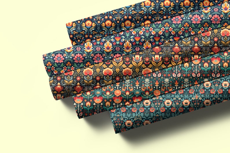 Folk Art Flower Patterns Seamless Digital Paper Pack Scrapbooking ...