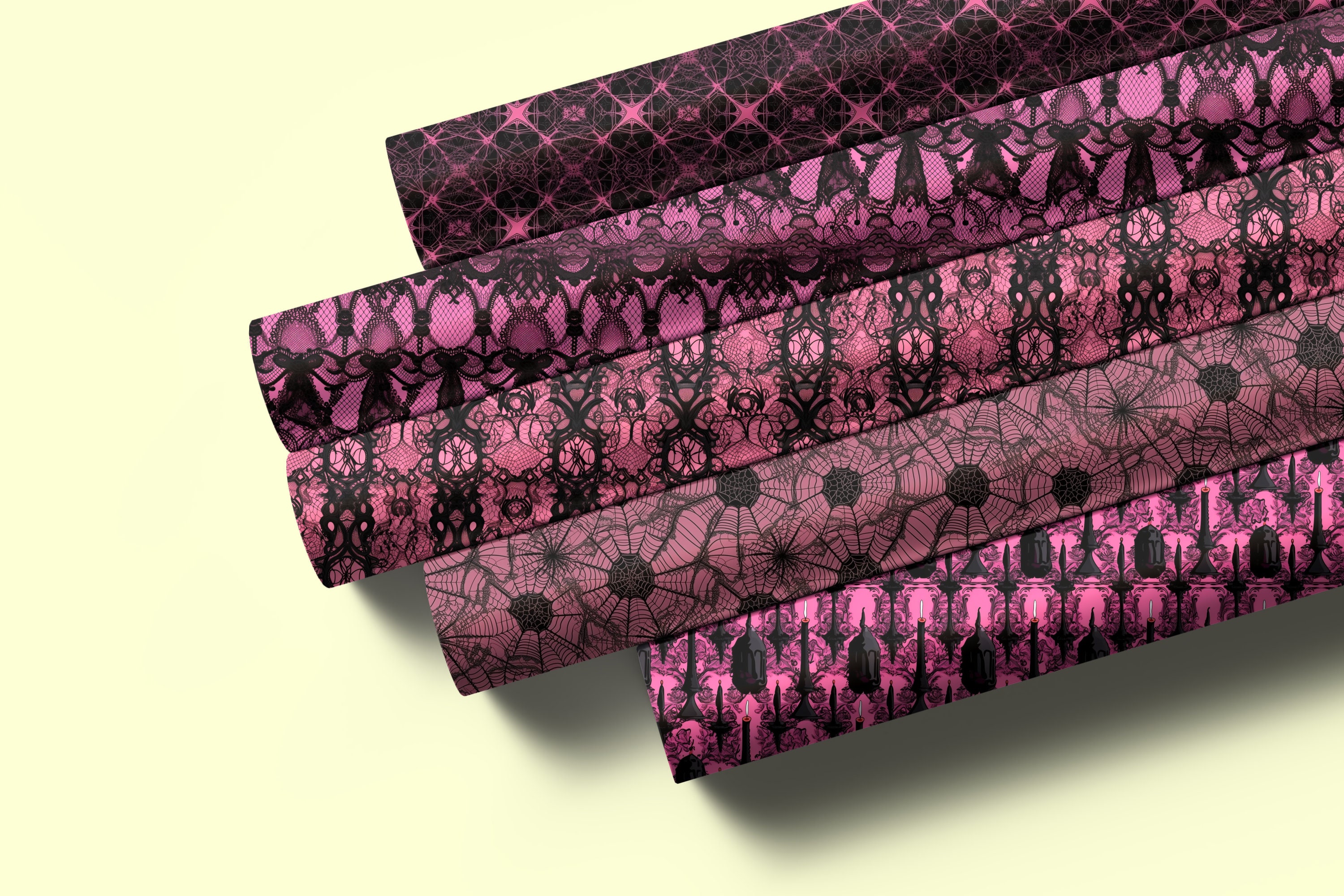Gothic Hot Pink & Black Patterns - Seamless Digital Paper Pack ...