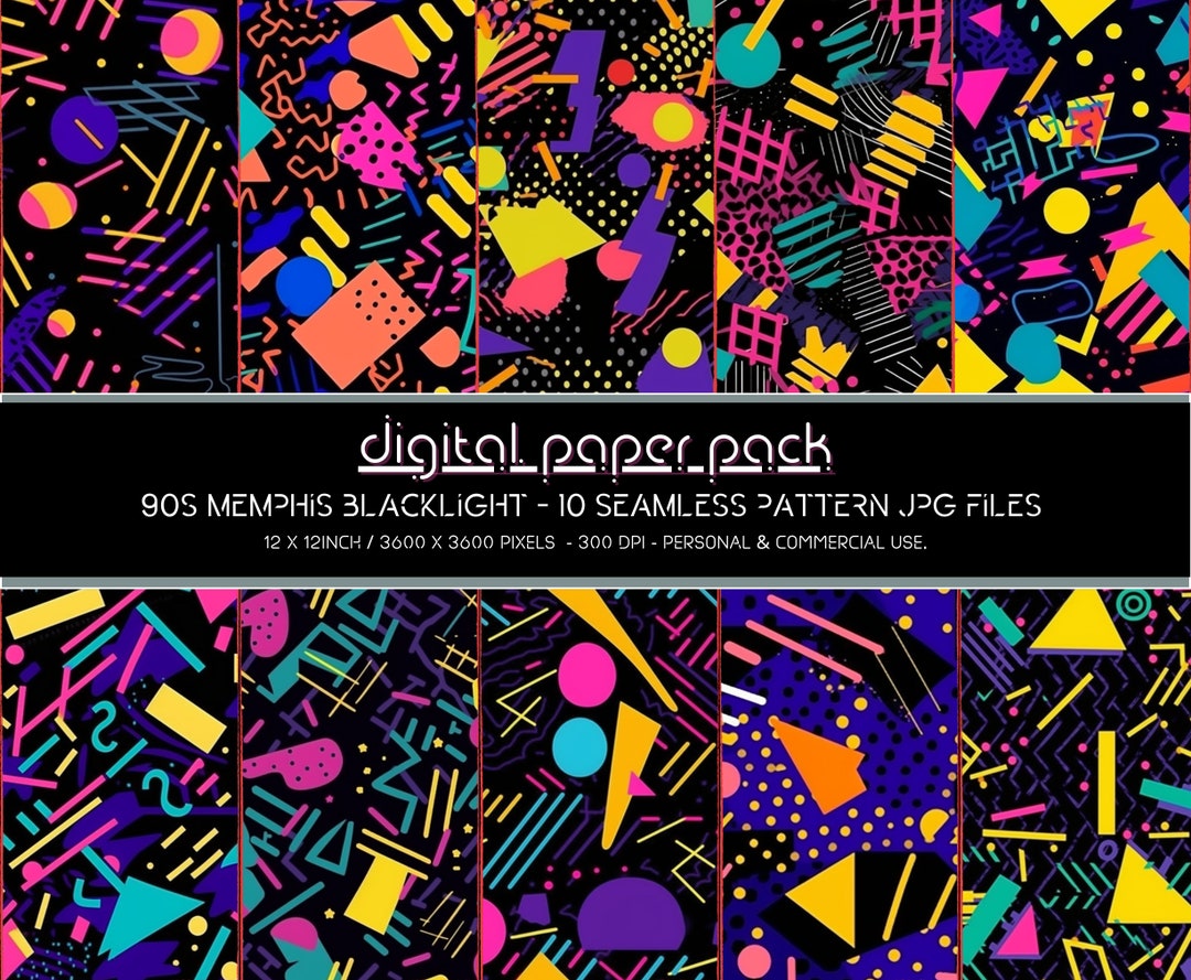 90s Memphis Blacklight Patterns Seamless Digital Paper Pack ...