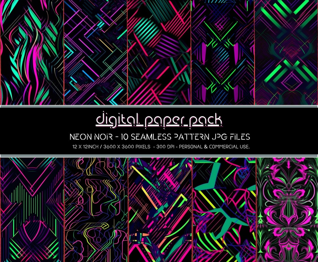 Neon Noir Patterns - Seamless Digital Paper Pack - Scrapbooking ...