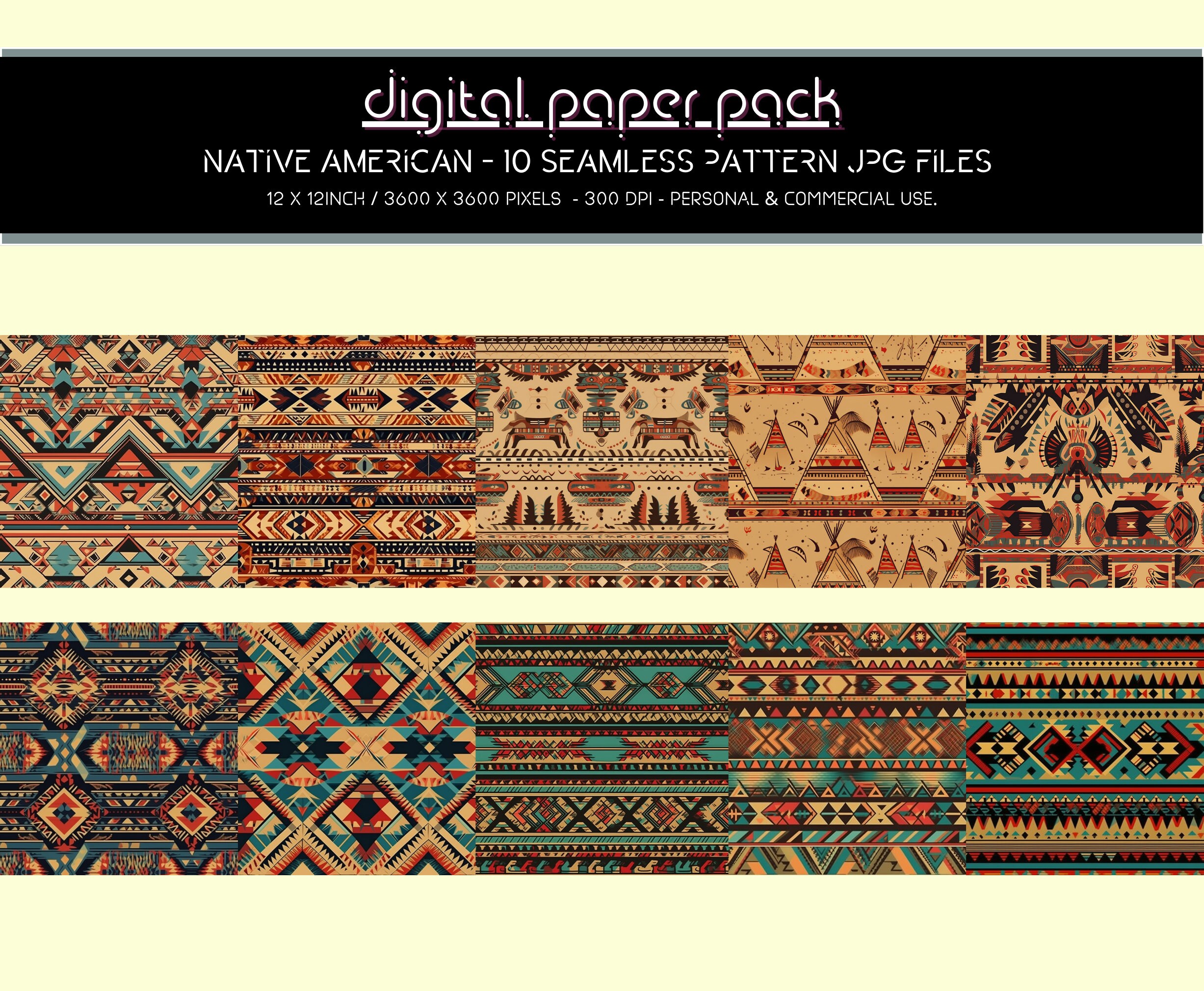 Native American Patterns Seamless Digital Paper Pack Scrapbooking ...