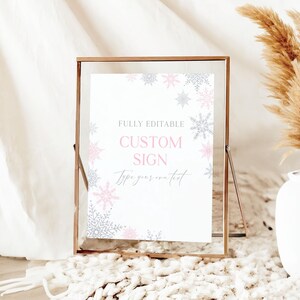 Winter Wonderland Birthday Custom Sign, Pink Silver Snowflkakes Baby ...