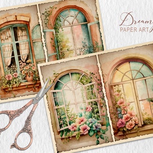 Romantic Window Junk Journal Kit Journal Pages, Floral Window Junk ...
