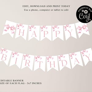 Coquette Pink Bow Happy Birthday Banner, Pink Bow Bunting Garland ...
