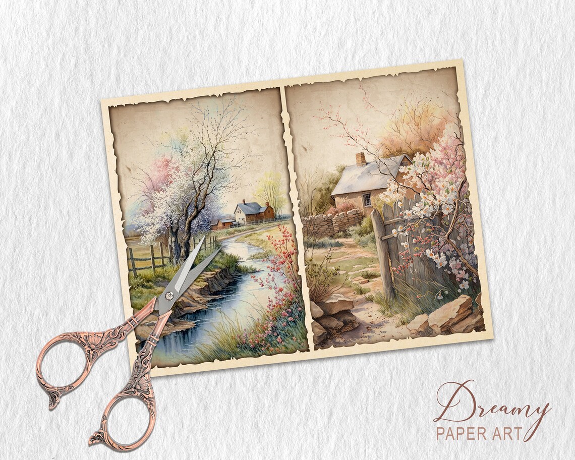 Watercolor Spring Nature Junk Journal Kit, Spring Scene Journal Pages ...