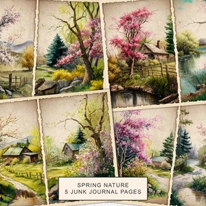 Watercolor Spring Nature Junk Journal Kit, Spring Scene Journal Pages ...