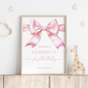 Welcome Pink Bow Sign Template, Pink Bow Birthday Welcome Poster, 1st ...