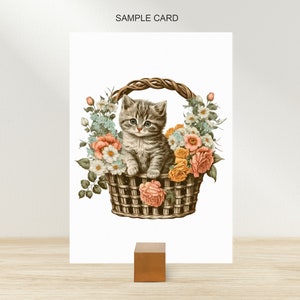 Vintage Cats Clipart Watercolor Kitten in a Basket Clipart, Vintage Cat ...