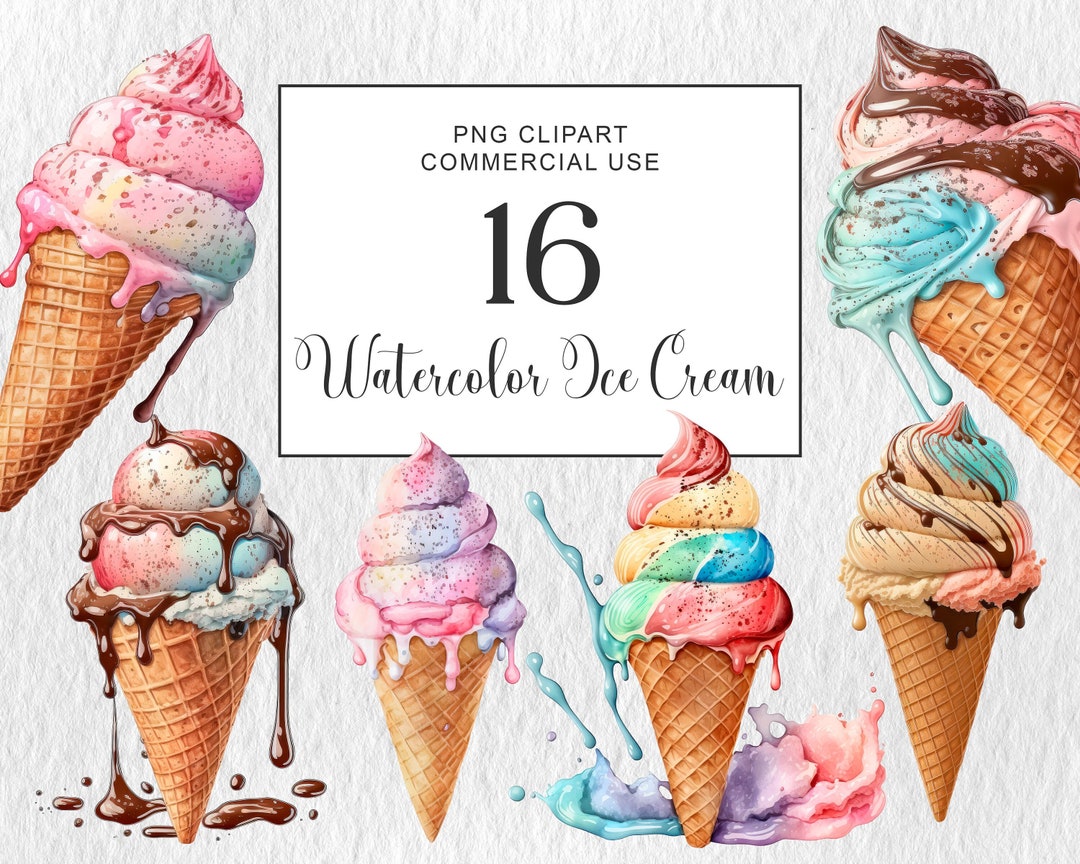 Watercolor Ice Cream Clipart, Colorful Scoop Ice Cream Png Clipart, Ice ...