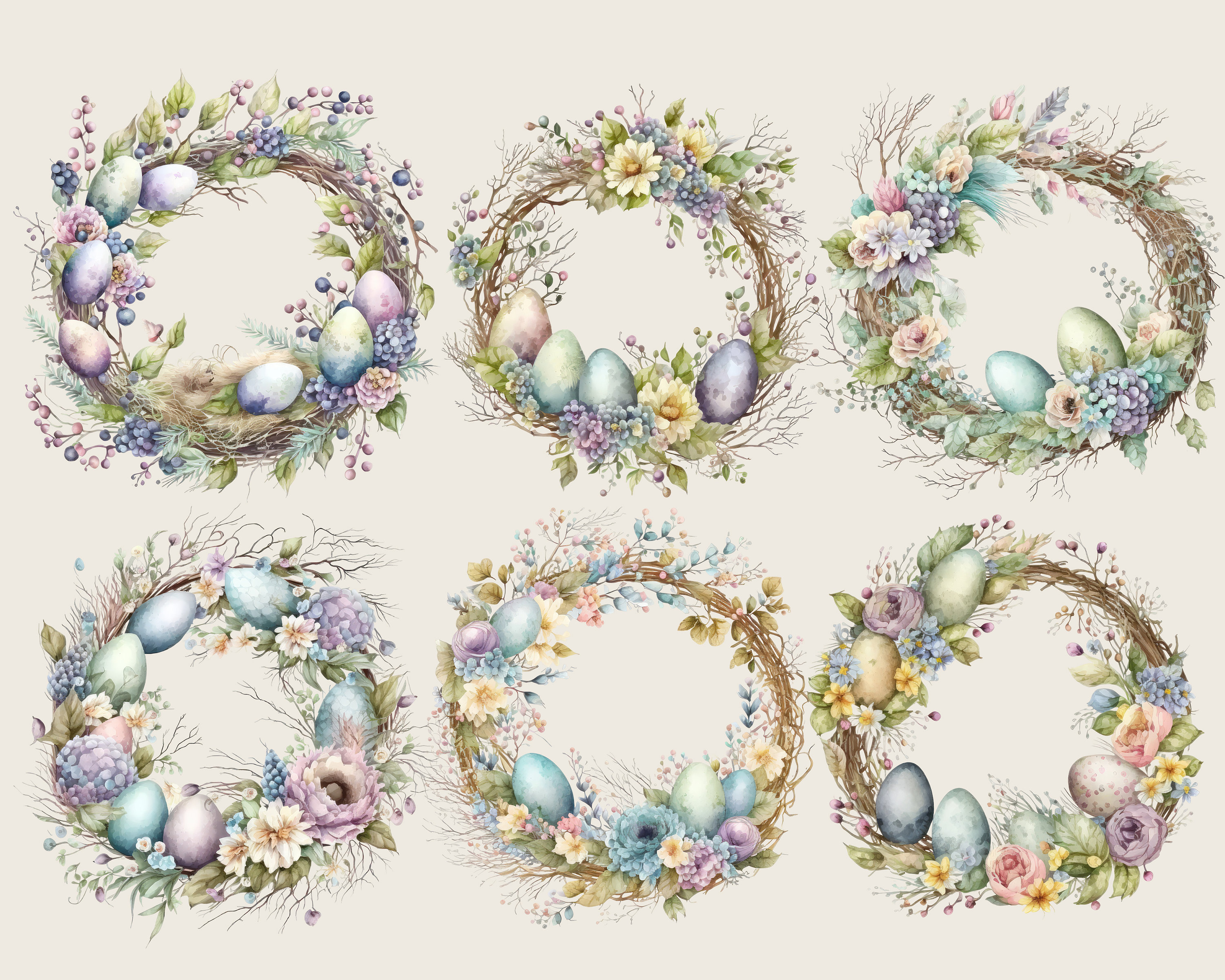 Easter Wreath Clipart PNG Watercolor Wreath Clipart, Spring Flower and ...