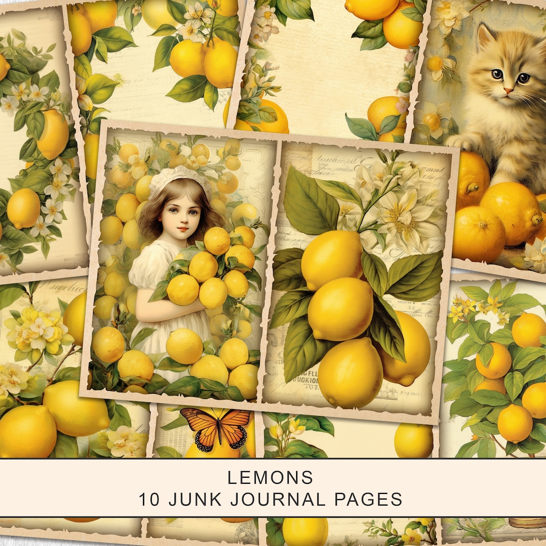 Vintage Lemons Junk Journal Kit, Lemons Junk Journal Pages, Yellow ...