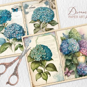Blue Hydrangea Junk Journal Printable, Vintage Hydrangea Junk Journal Kit, Junk Journal Pages ...