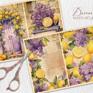 Watercolor Lilac and Lemons Junk Journal Pages, Vintage Lemons Junk ...