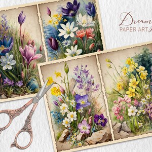 Watercolor Spring Flowers Junk Journal Printable Page, Flowers Junk ...