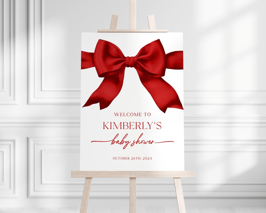 Welcome Red Bow Sign Template, A Merry Little Baby Shower Welcome ...